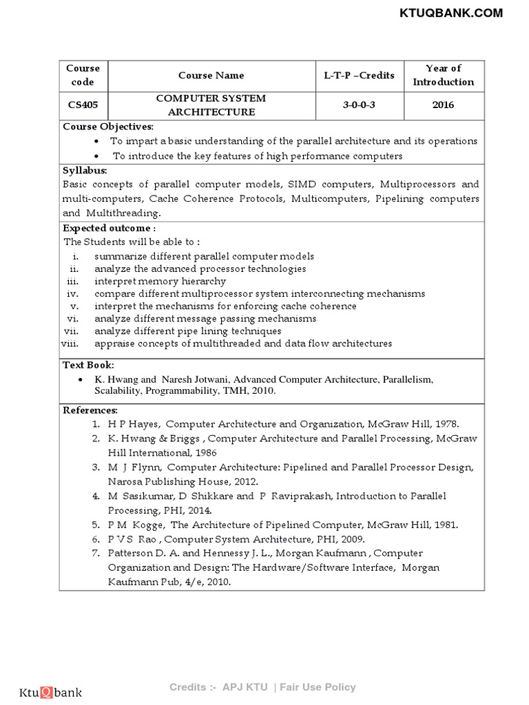 CS405 Computer System Architecture | Download Free PDF | Parallel Computing | Central Processing ...