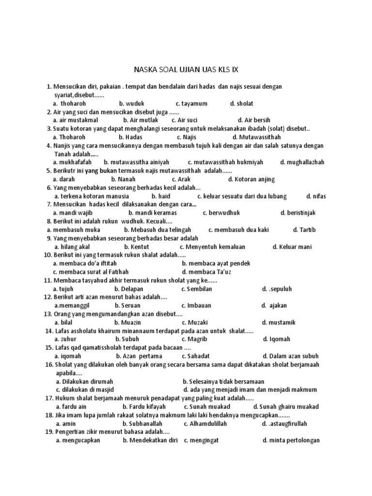 UJIAN UAS KLS IX | PDF