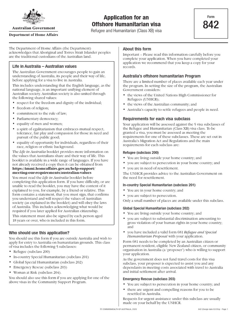 Offshore Humanitarian Visa Application Form Guide | PDF | Travel Visa ...
