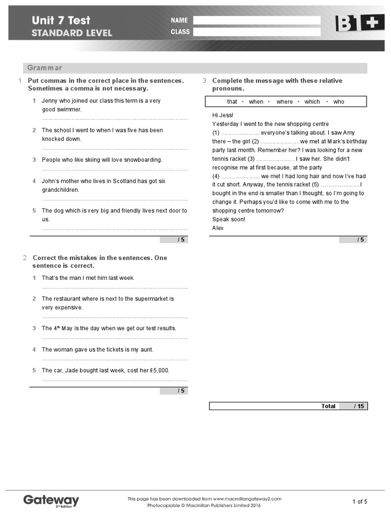 B1+ UNIT 7 Test Part1 | PDF