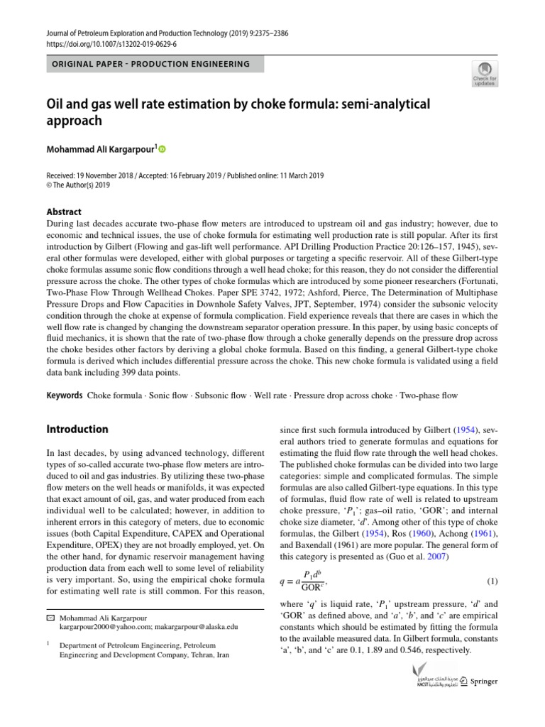 Oil and Gas Well Rate Estimation by Choke Formula: Semi-Analytical ...