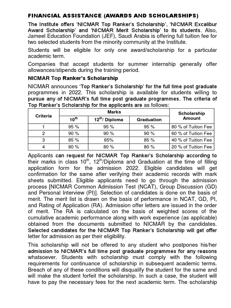 FINANCIAL ASSISTANCE Awards and Scholarships | PDF | Postgraduate ...