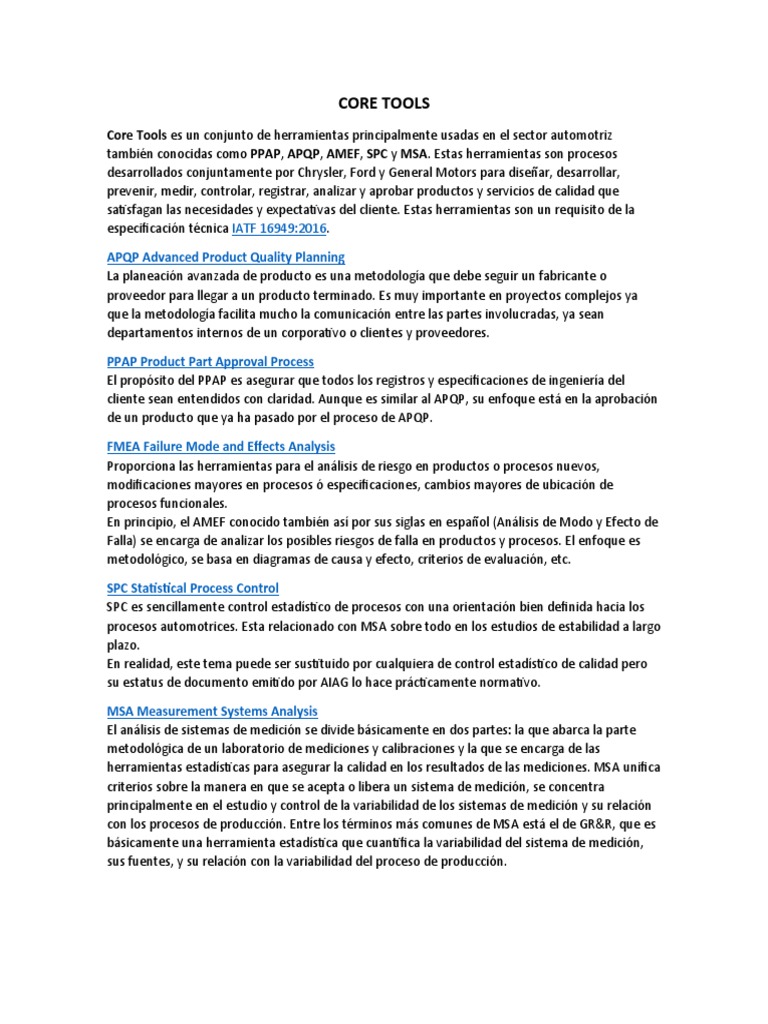 Core Tools | PDF | Calidad (comercial) | Medición