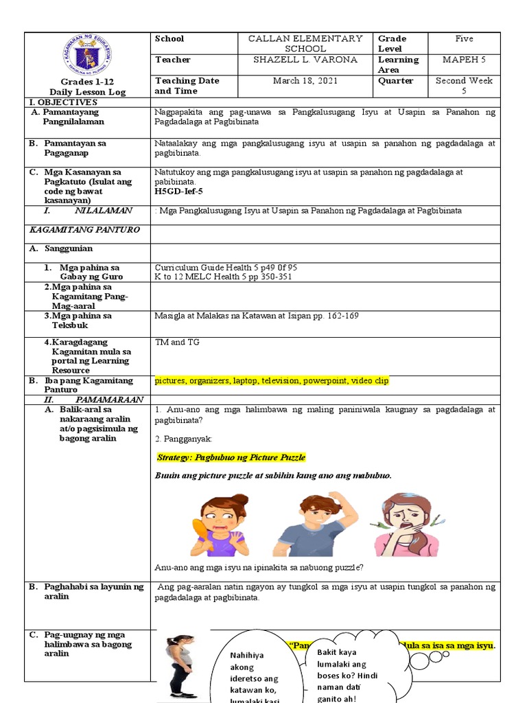 Lesson Plan in Health 5 Q2 WK6 | PDF