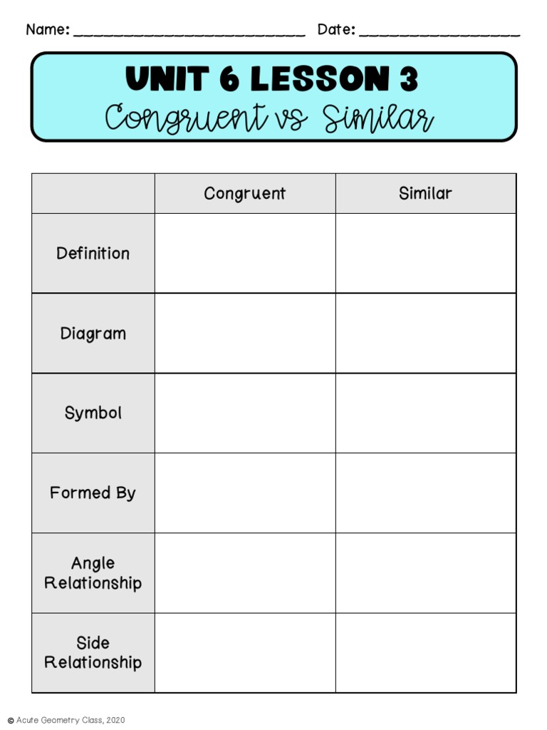 Unit 6 Lesson 3 Congruent Vs Similar | PDF | Angle | Shape