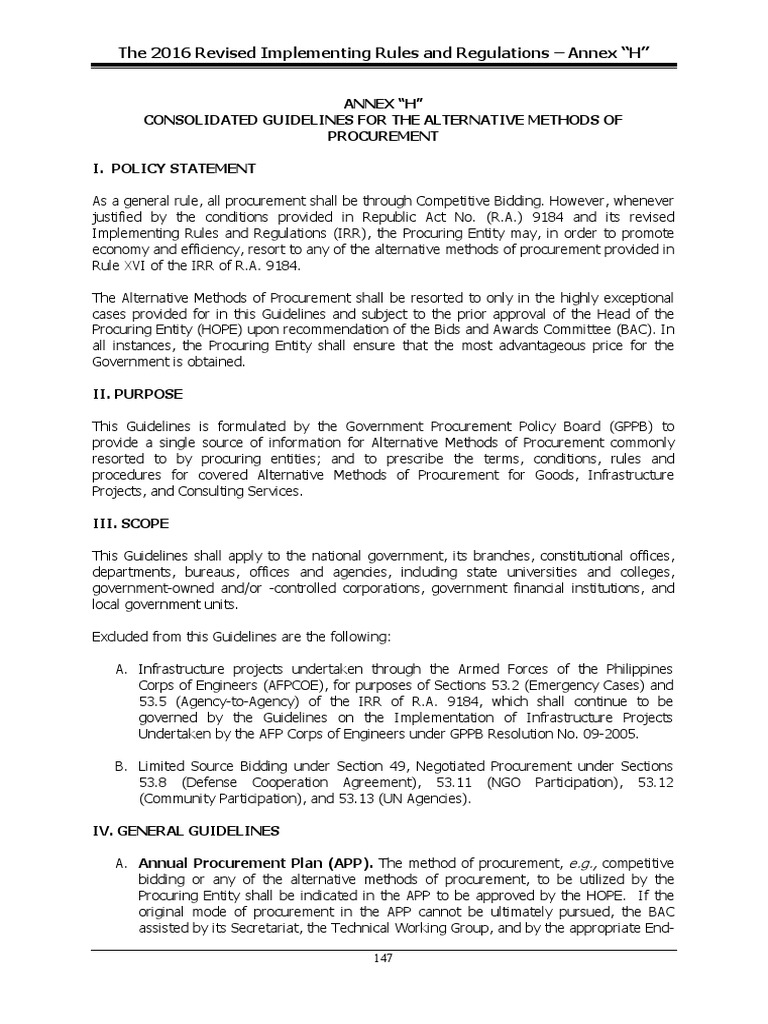 RA 9184 IRR - Annex H | PDF | Procurement | Business