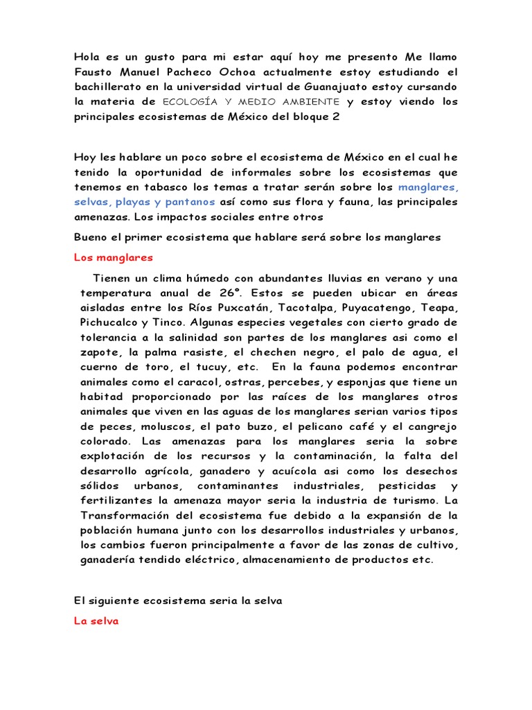 Ecosistemas de Tabasco LMLM | PDF | Selva | Ecosistema