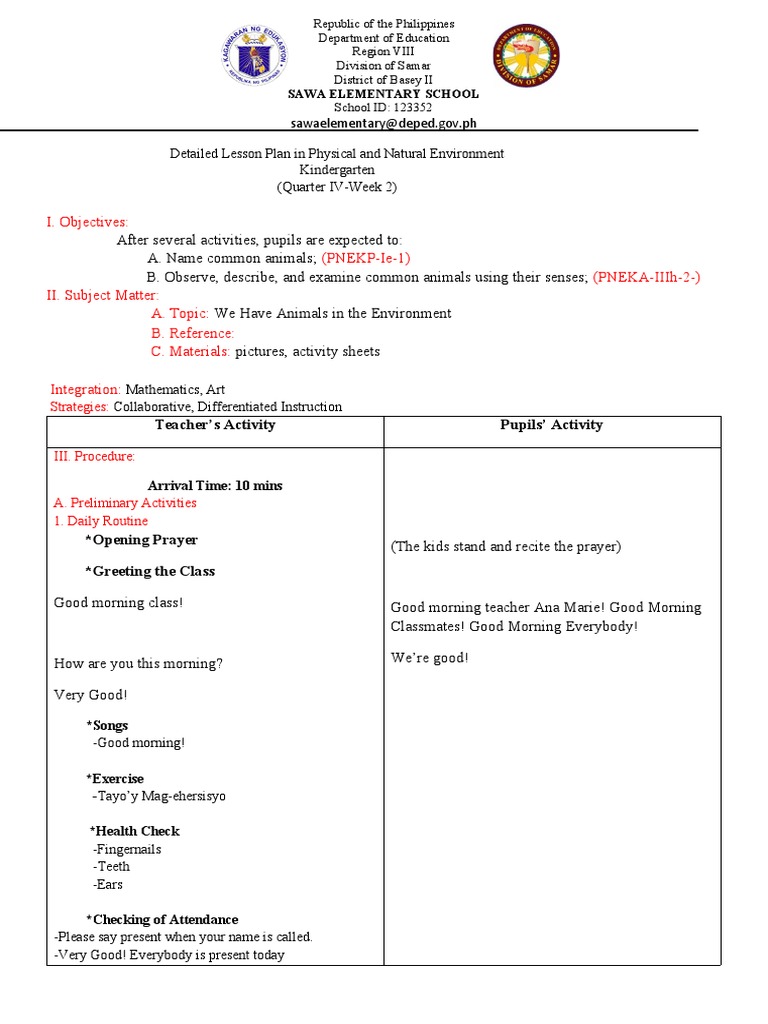 Detailed Lesson Plan in Kindergarten, Quarter 4, Week 2 | PDF ...