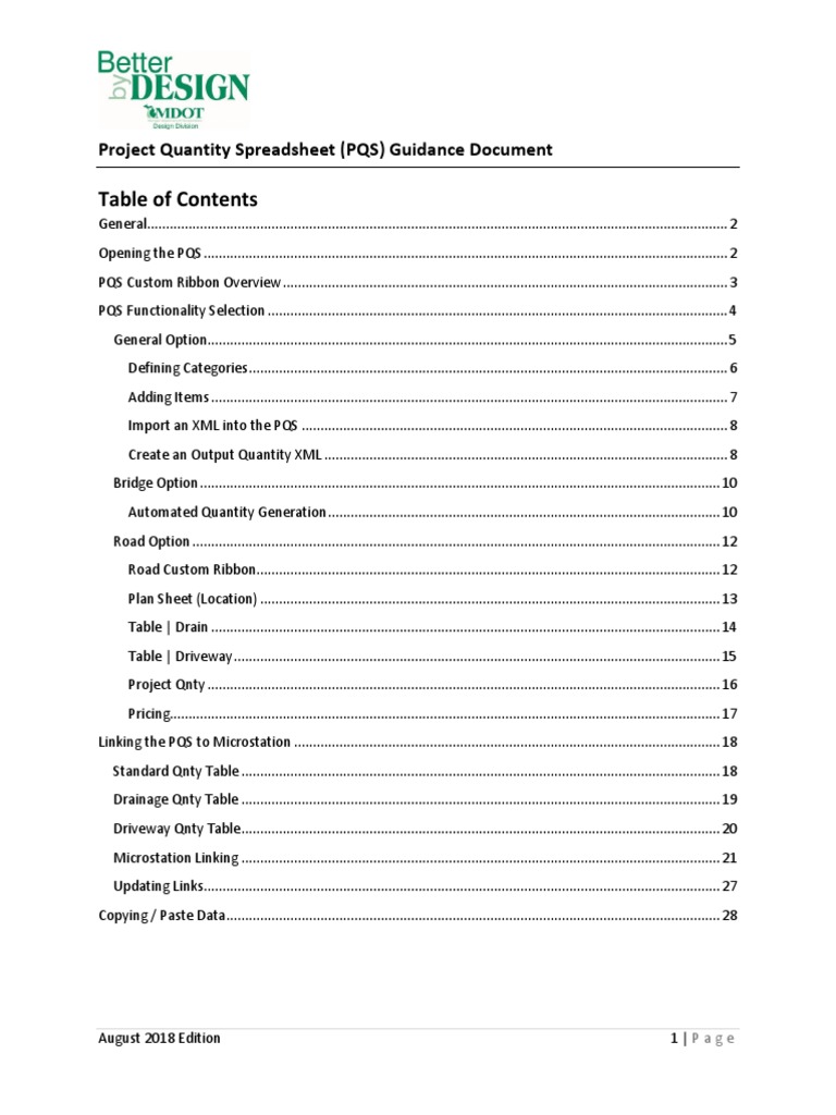 Project Quantity Sheet (PQS) Guidance Document | PDF | Spreadsheet | Xml