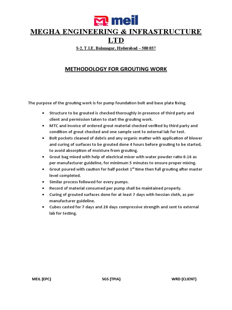 Method Statement For Grouting Work | PDF