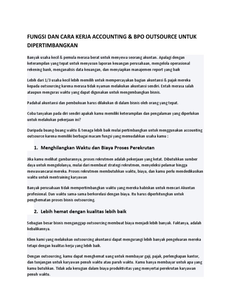 Fungsi Dan Cara Kerja Accounting Outsource | PDF