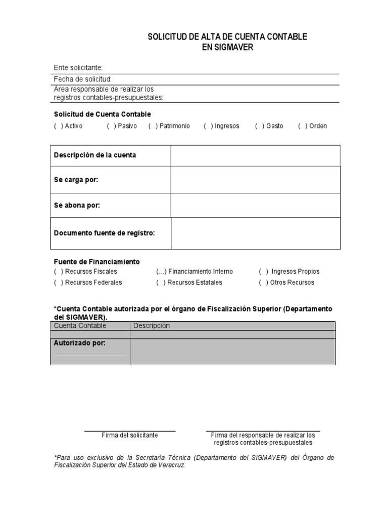 Solicitud de Alta de Cuenta Contable | PDF | Contabilidad | Economias