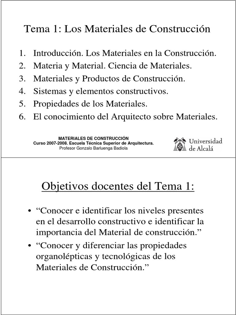 Tema 1 Materiales ETSA 2 | PDF