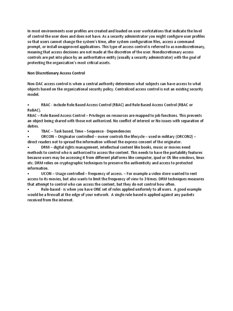 Non Discretionary Access Control | PDF
