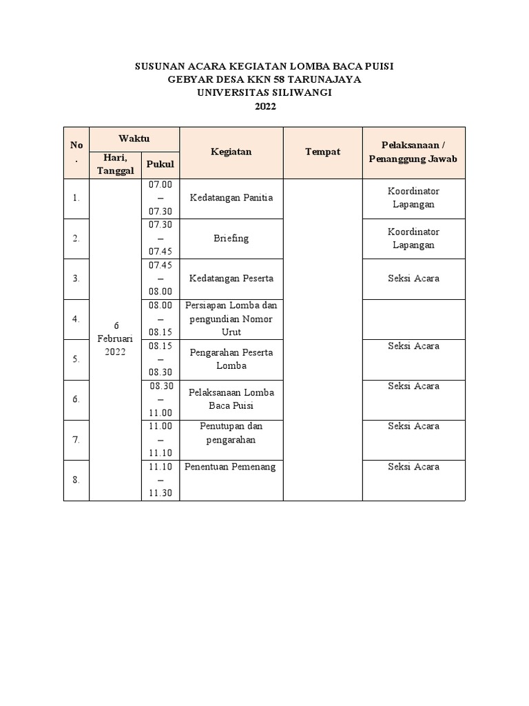 Susunan Acara Kegiatan Lomba Lomba | PDF
