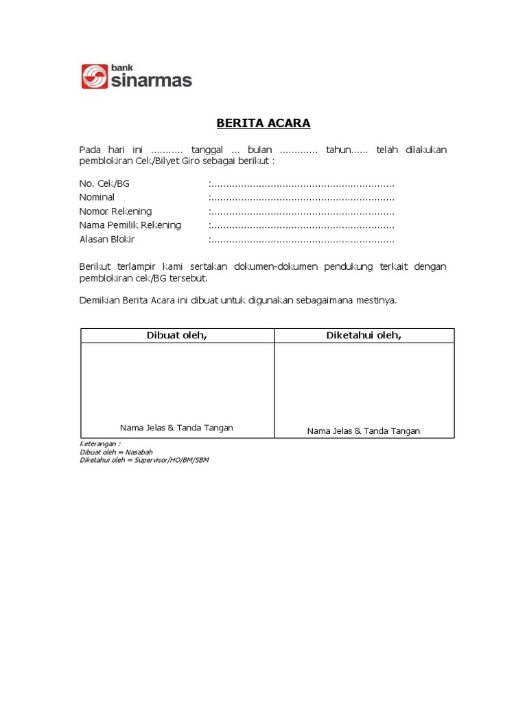 Berita Acara Pemblokiran Cek BG | PDF