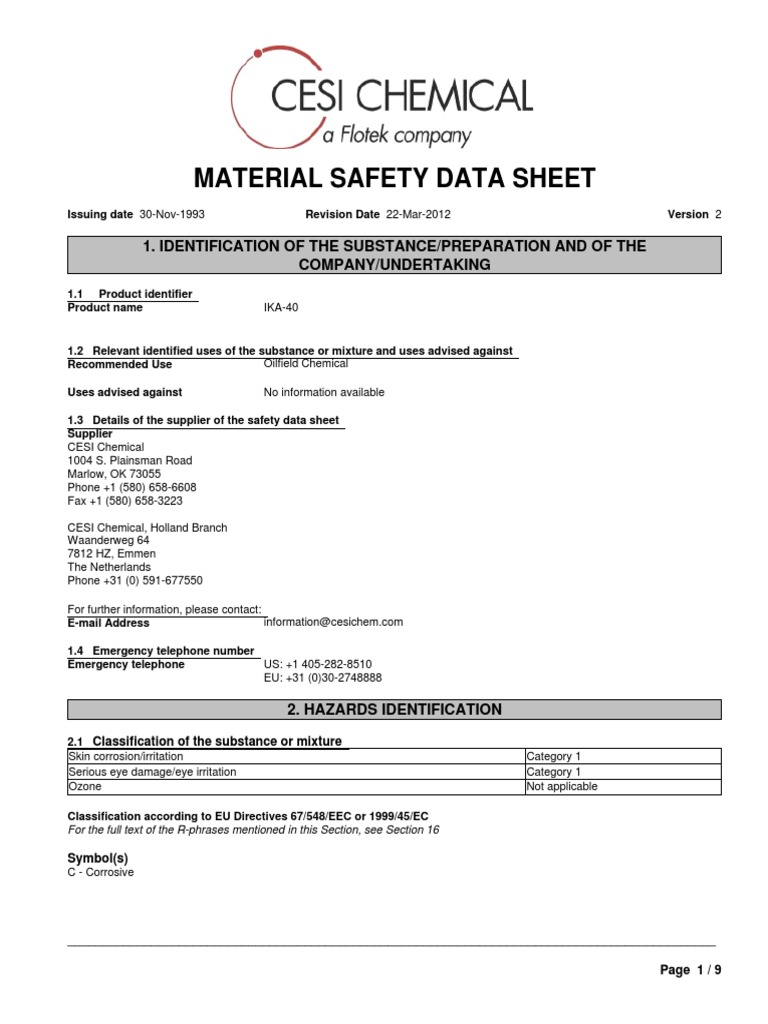 Ika-40 MSDS | PDF | Firefighting | Dangerous Goods