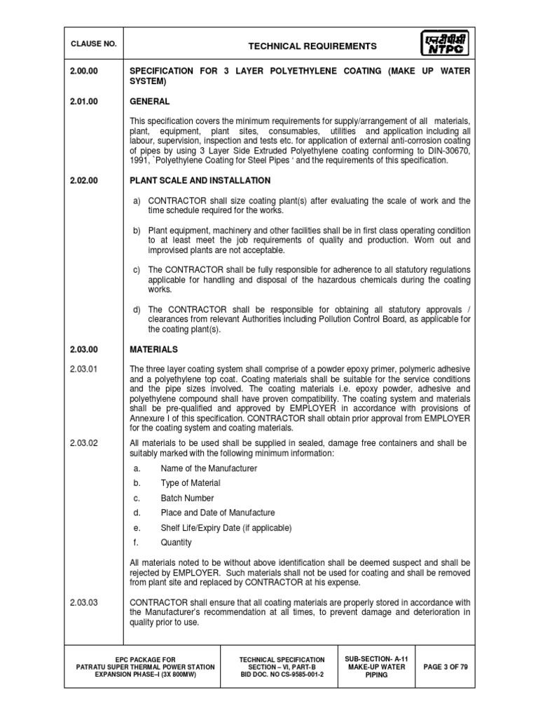 Technical Specification - Patratu-3LPE Coating | PDF | Pipe (Fluid Conveyance) | Epoxy