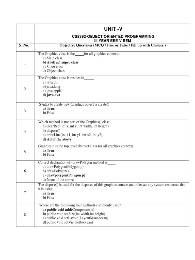 Unit 5 Oops Mcq Pdf Java Programming Language Computer Engineering