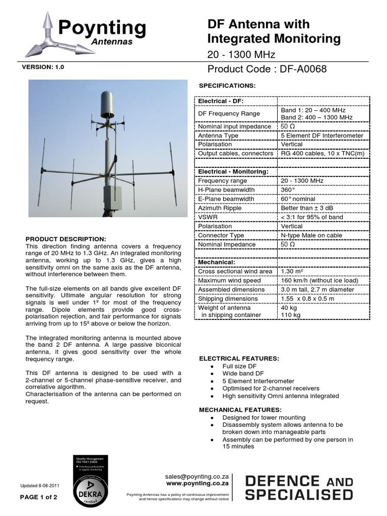 DF Antenna With Integrated Monitoring: 20 - 1300 MHZ Product Code: Df ...