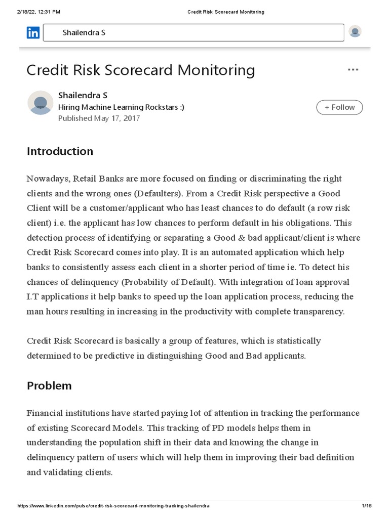 Credit Risk Scorecard Monitoring | PDF | Risk | Credit Risk