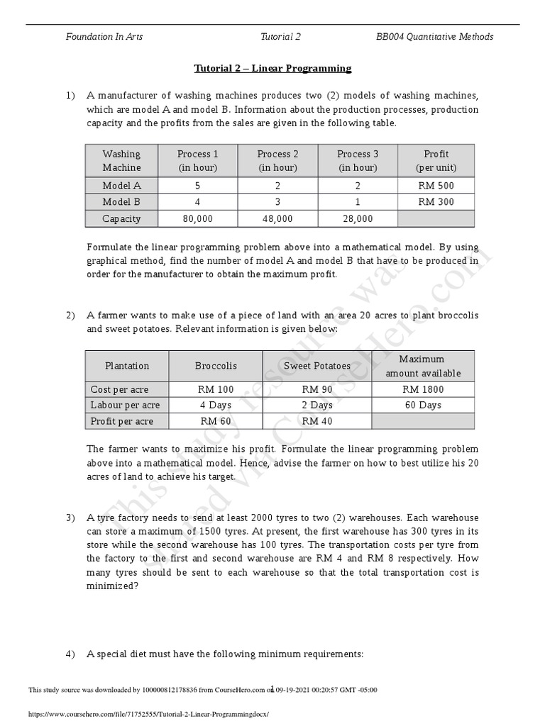 This Study Resource Was: Tutorial 2 - Linear Programming | PDF | Ice ...