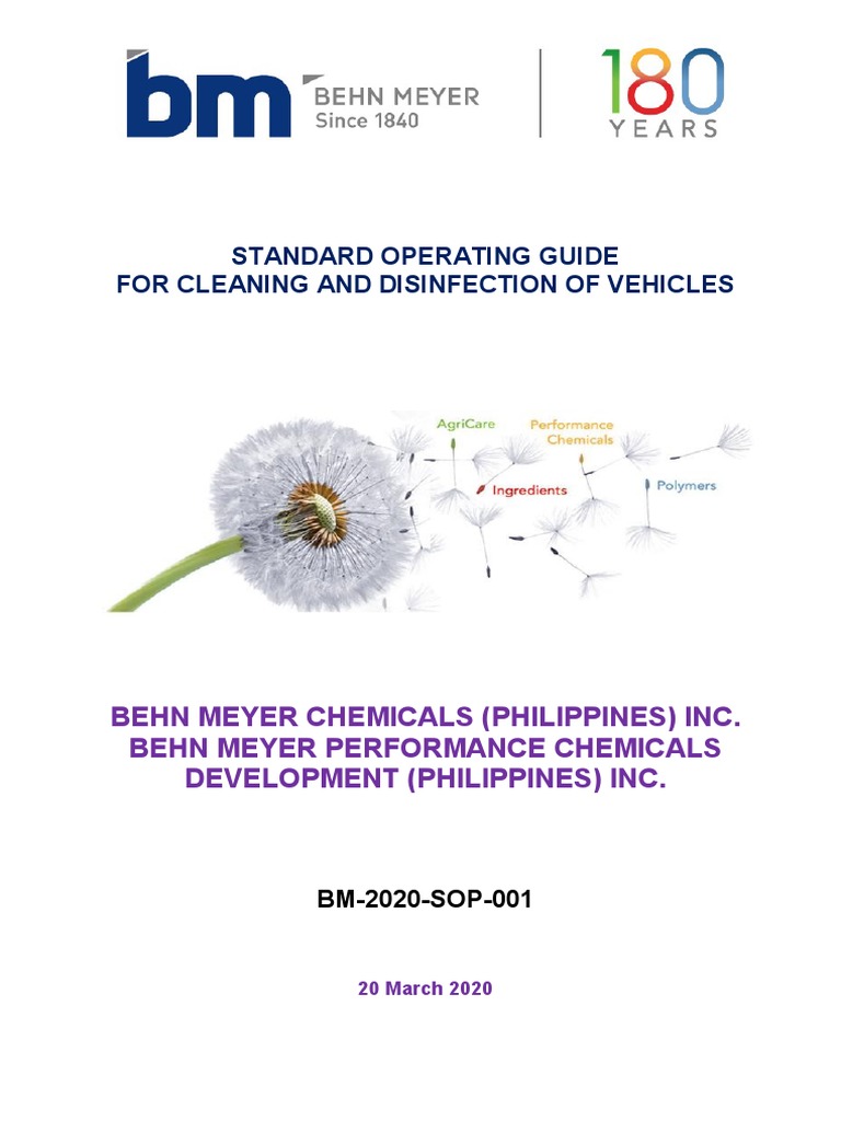 Standard Operating Guide For Cleaning and Disinfection of Vehicles ...