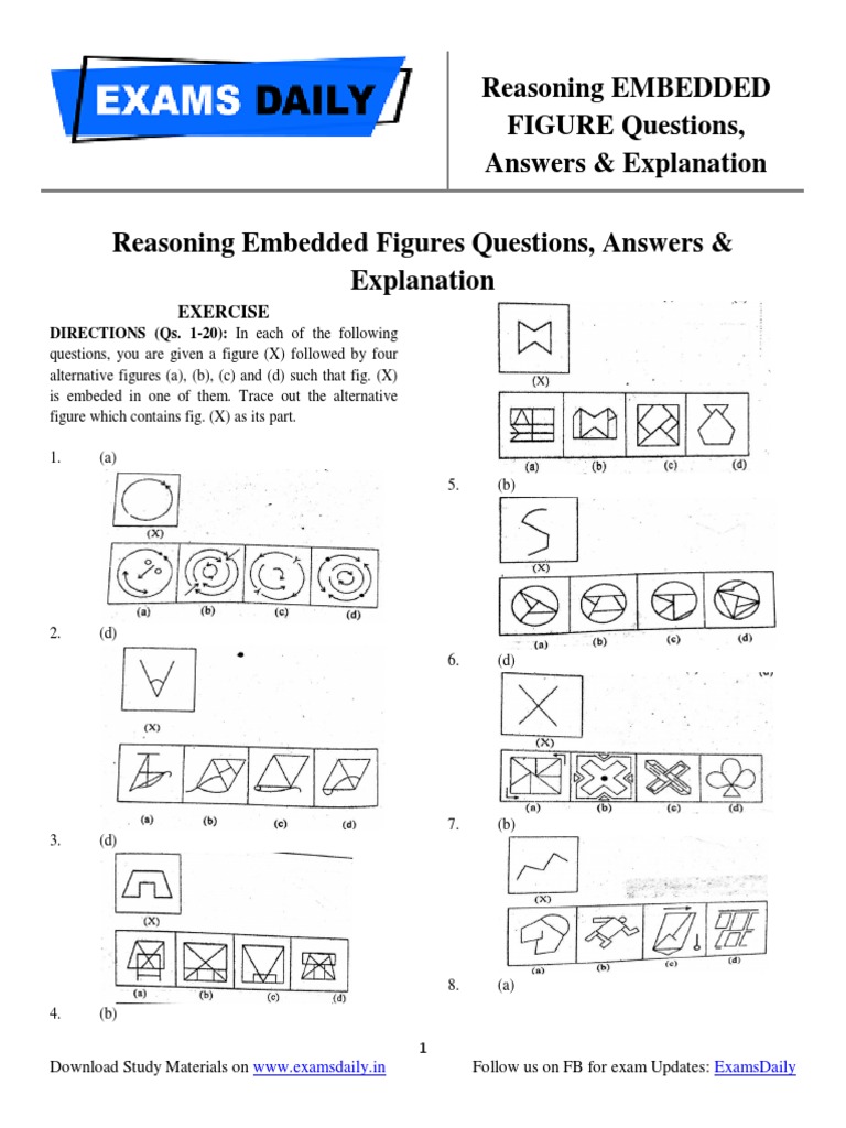 Reasoning EMBEDDED FIGURE Questions, Answers & Explanation: Exercise | PDF