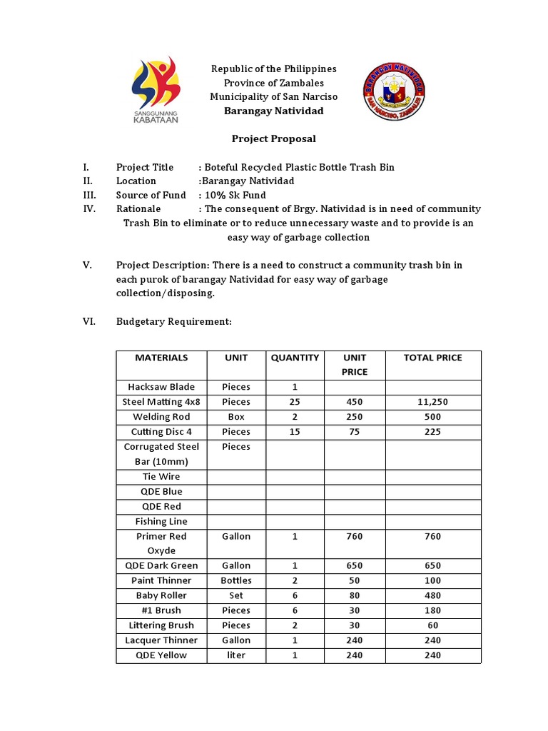Community Trash Bin Project Proposal | PDF