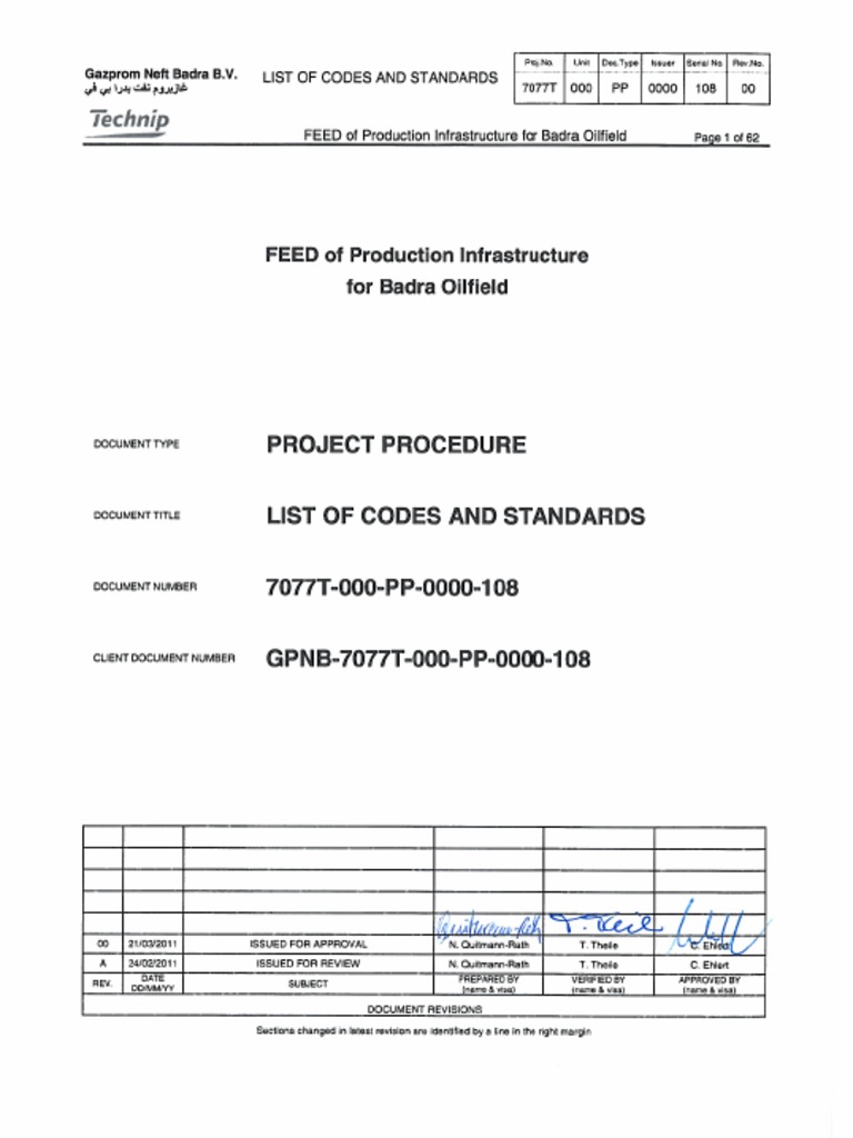 Att#20 - 7077T-000-PP-0000-108 - 00 List of Codes and Standards | PDF ...
