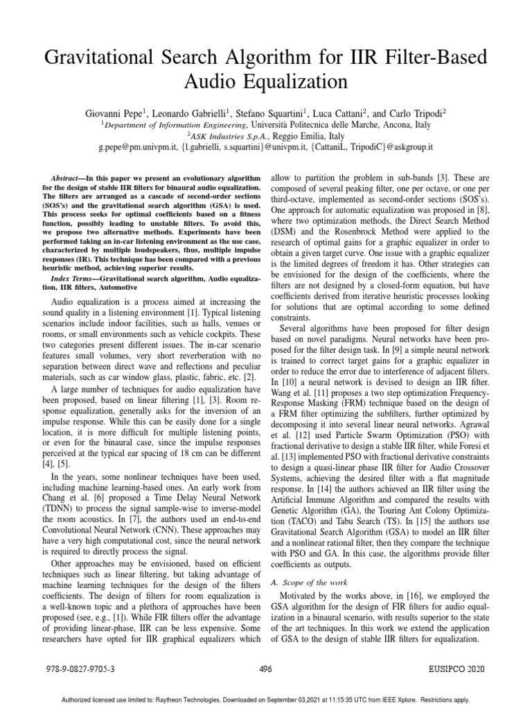 Gravitational Search Algorithm For IIR Filter-Based Audio Equalization ...