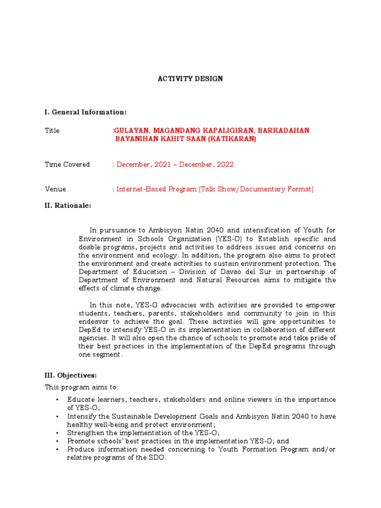 YES O Activity Design | PDF