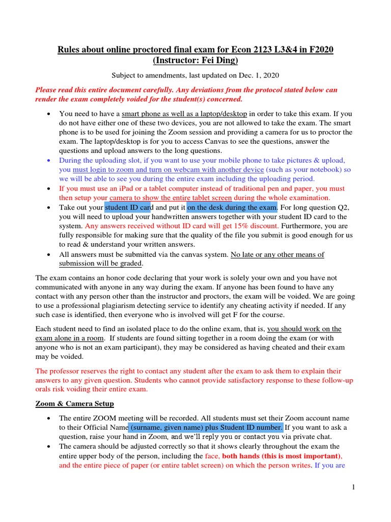 2123 Online Final Exam Rules and Instructions | PDF | Laptop | Test ...