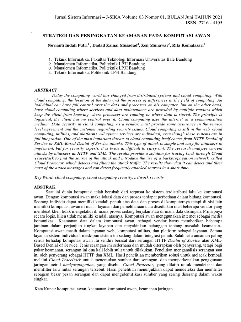 Strategi Dan Peningkatan Keamanan Pada Komputasi Awan | PDF | Computing ...