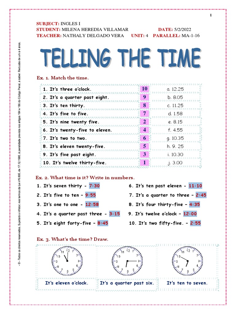 Telling The Time Exercises | PDF