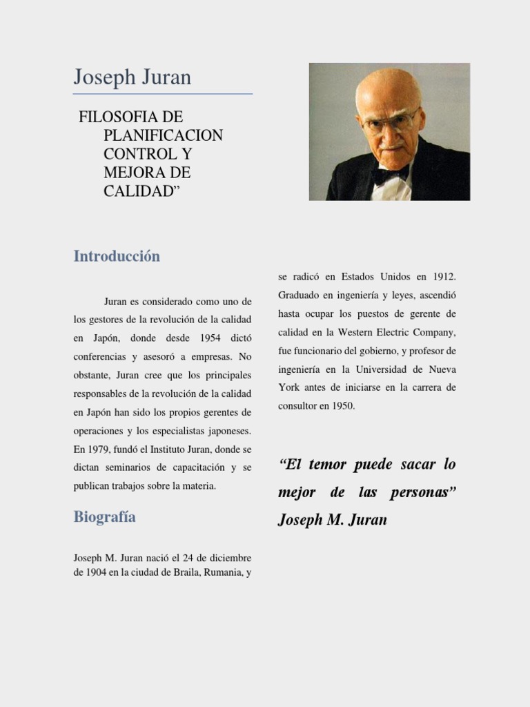 Joseph Juran: Filosofía de la planificación, control y mejora continua ...