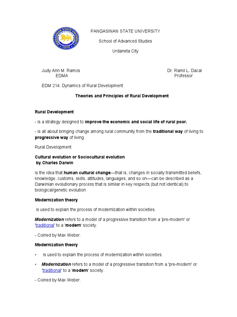 Rural Development Theories & Principles | PDF | Modernization Theory ...
