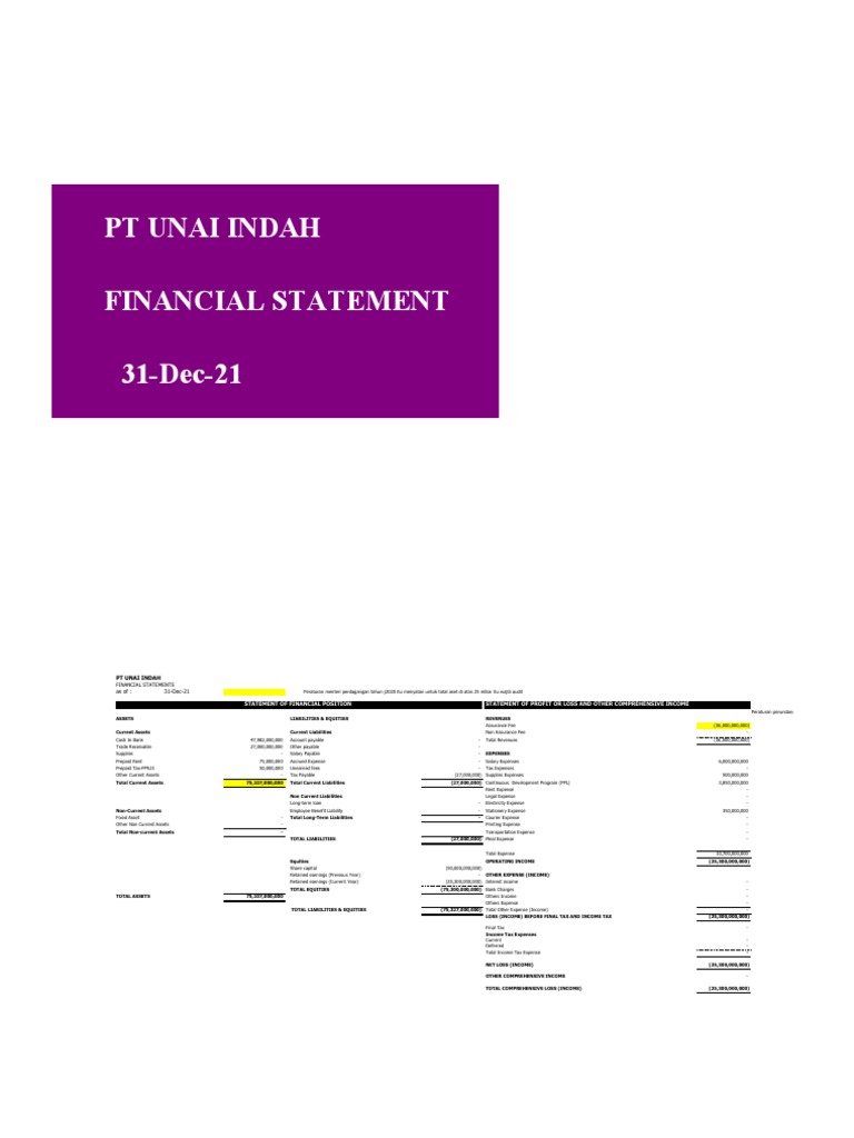 Financial Statement PT Unai Indah 2021 | PDF | Expense | Balance Sheet
