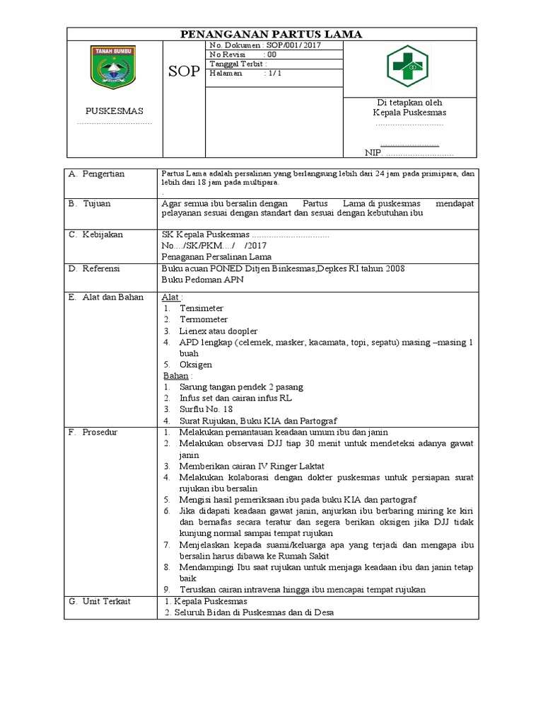 Sop Partus Lama | PDF