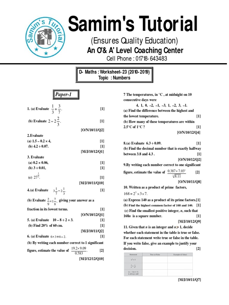 Worksheet-23 - Numbers - 2010-2019 | PDF | Numbers | Significant Figures