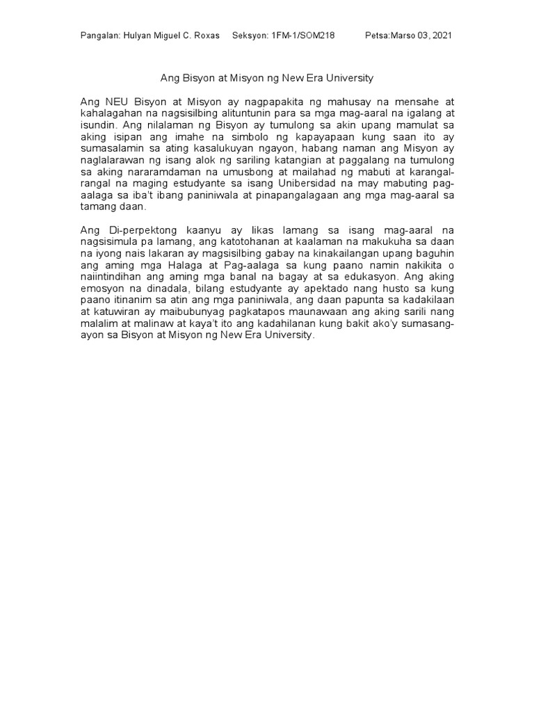 Ang Bisyon at Misyon NG New Era University | PDF
