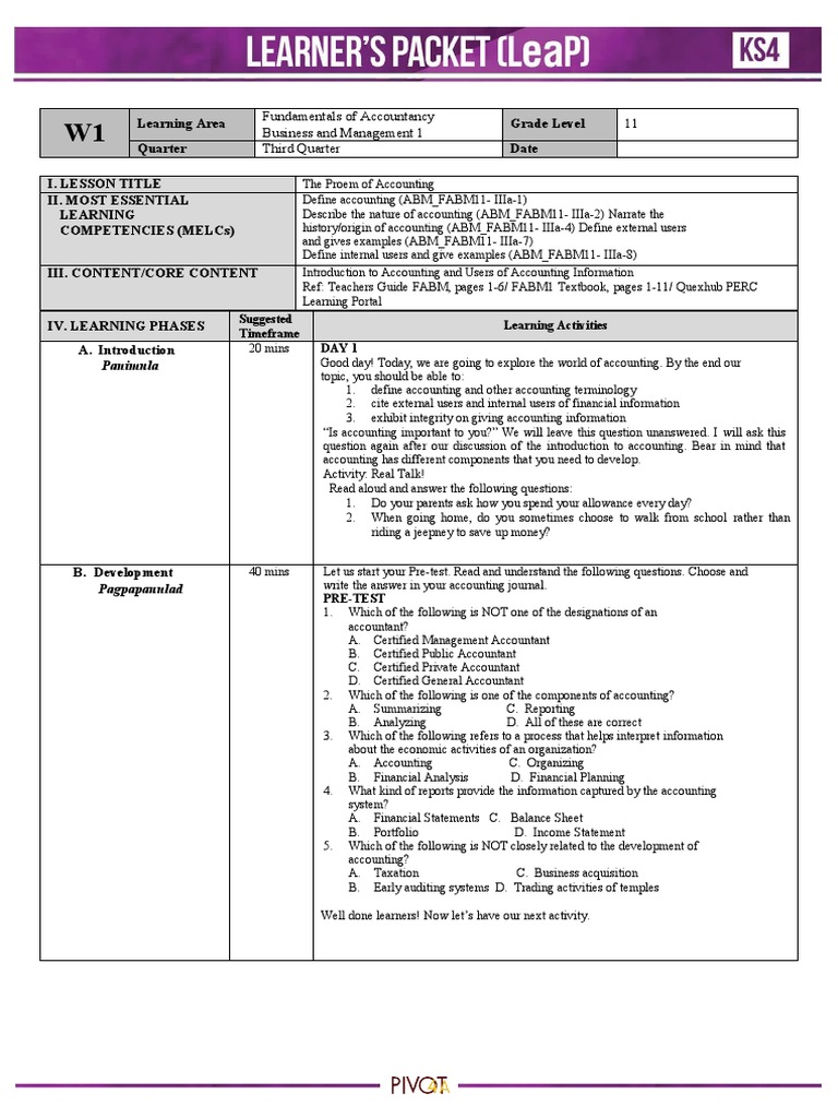 LeaP-ABM-FABM1-Week 1 To 5 | PDF | Accounting | Balance Sheet