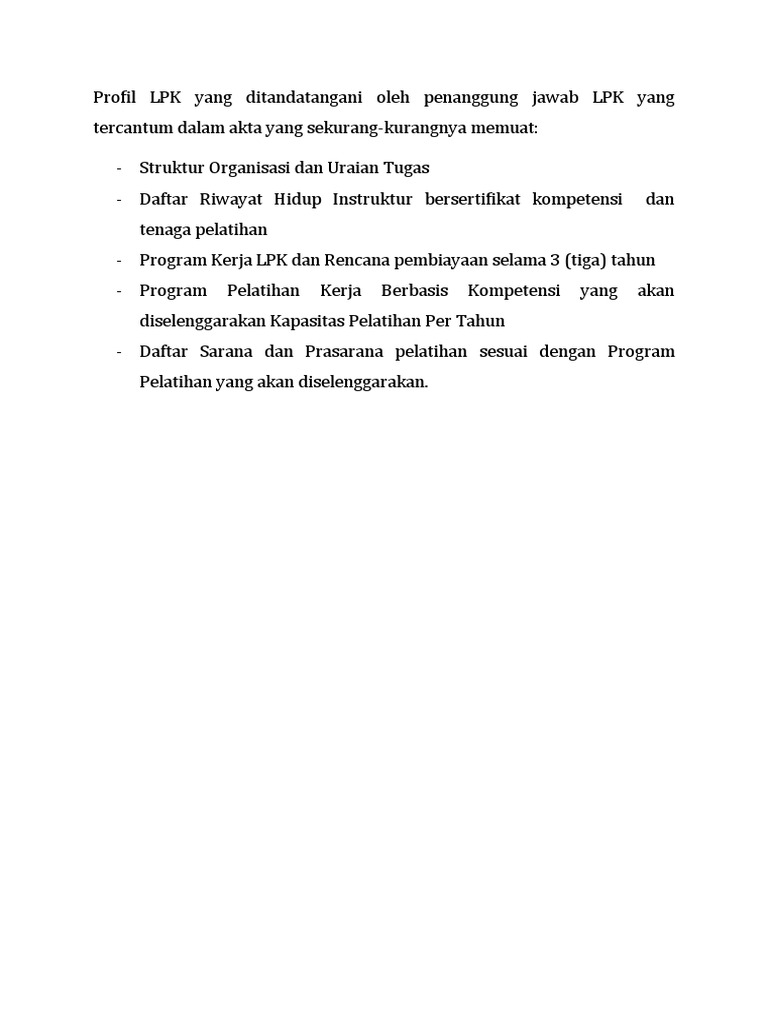 Dokumen Profil LPK | PDF