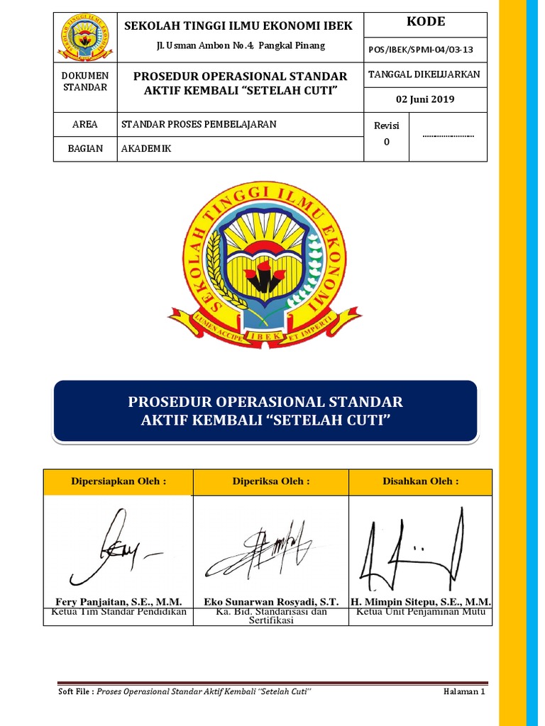 Sop Aktif Kembali Setelah Cuti | PDF