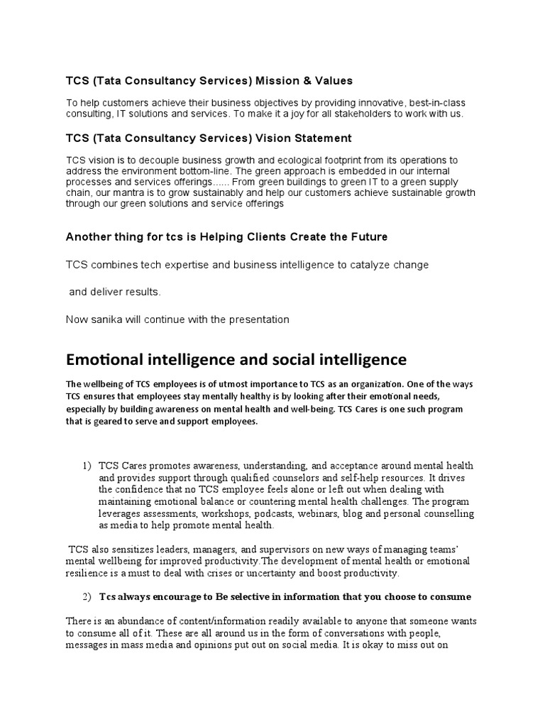 Emotional Intelligence and Social Intelligence: TCS (Tata Consultancy ...