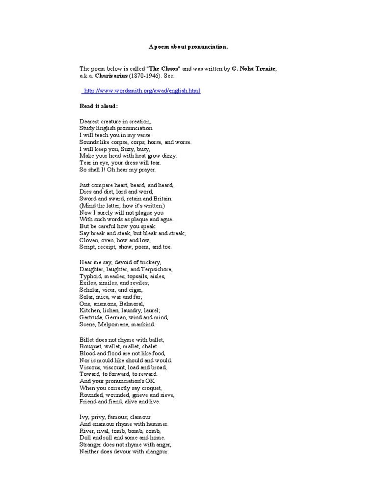 A Poem About Pronunciation | PDF