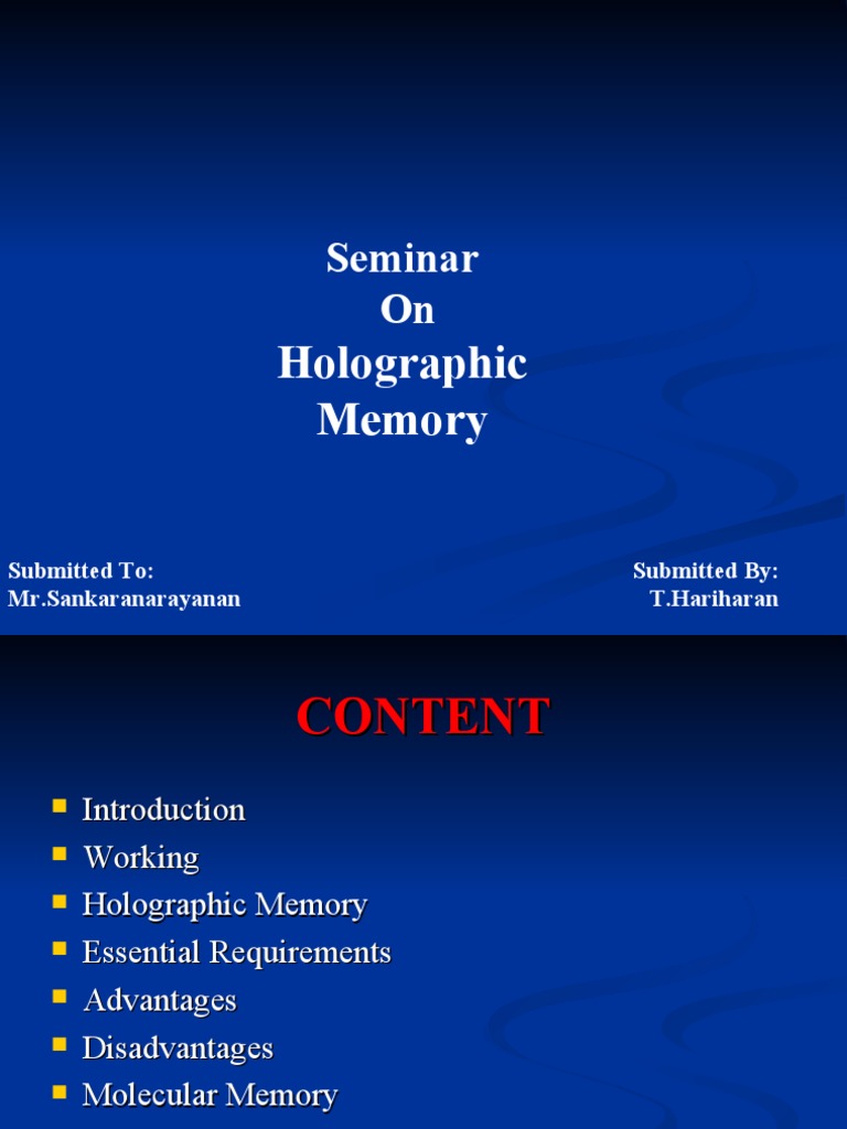 Holographic Memory Seminar Overview | PDF | Holography | Electrical ...
