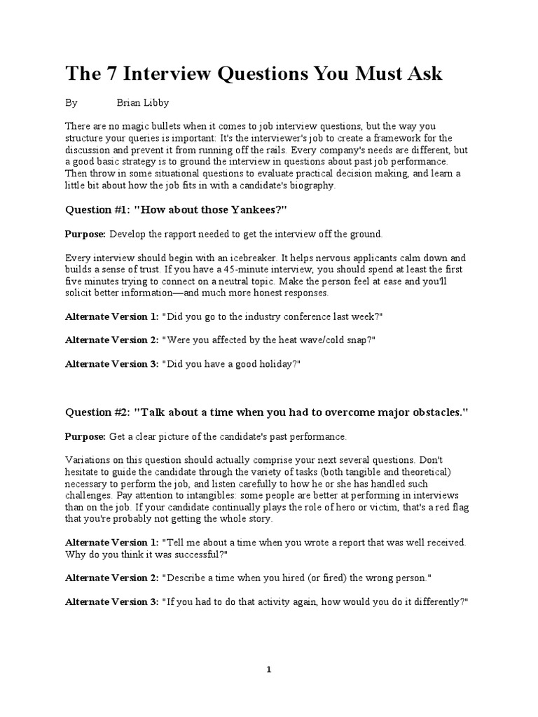 The 7 Interview Questions You Must Ask | PDF | Interview | Job Interview