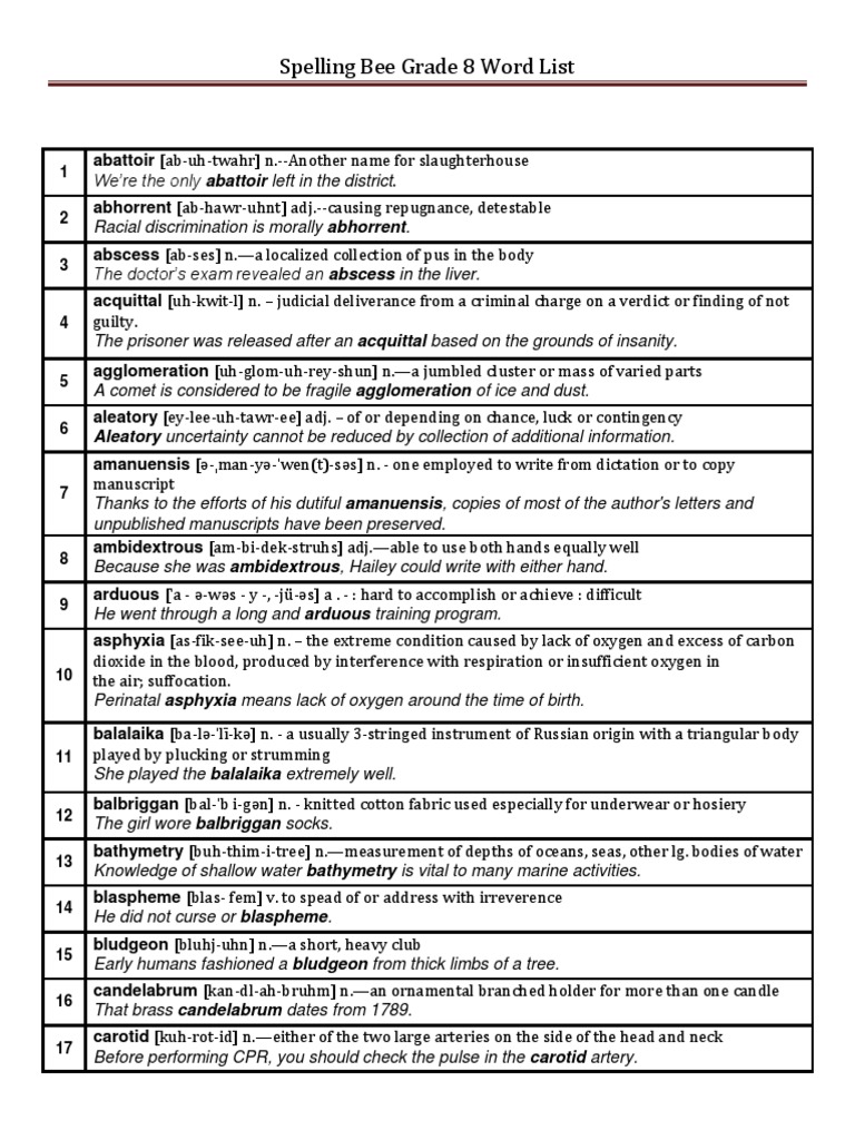 Spelling Bee List Grade 8-2 | PDF
