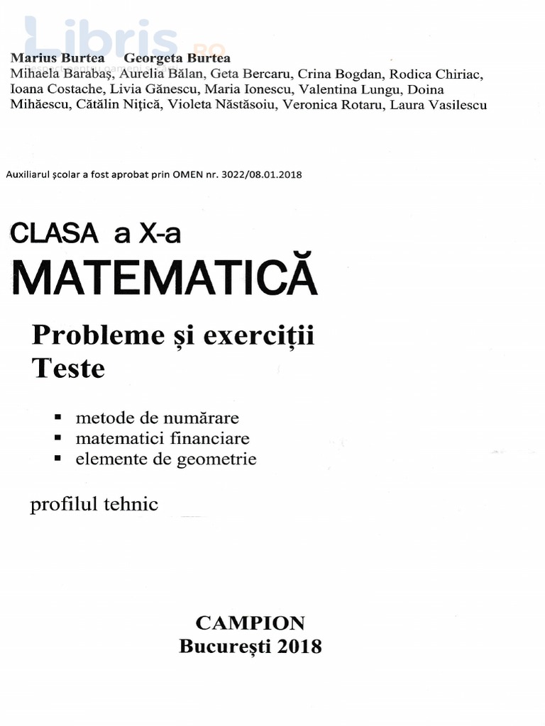 Matematica. Probleme Si Exercitii. Teste - Clasa 10 - Marius Burtea ...